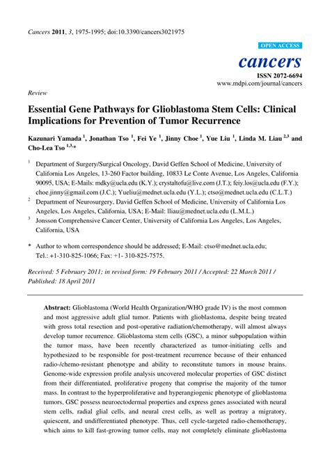 Pdf Essential Gene Pathways For Glioblastoma Stem Cells Clinical