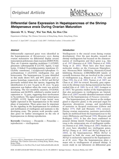 Pdf Differential Gene Expression In Hepatopancreas Of The Shrimp