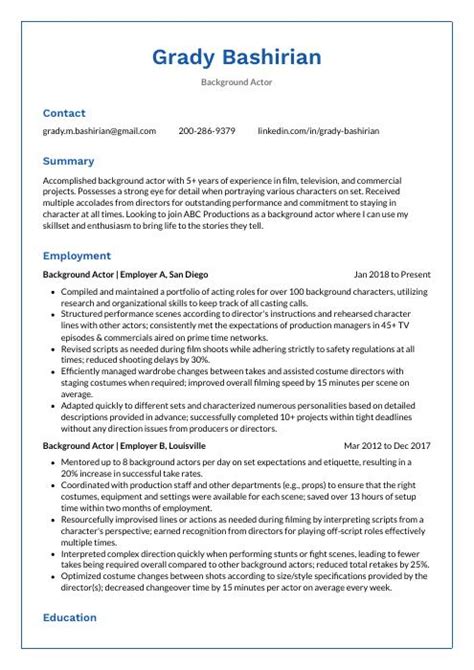 Background Actor Resume CV Example And Writing Guide