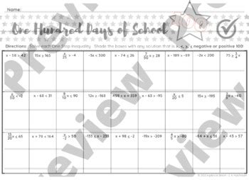 Days Of School Shading Math Activity Solving One Step Inequalities