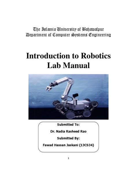 Introduction To Robotics Lab Manual The Islamia University Of