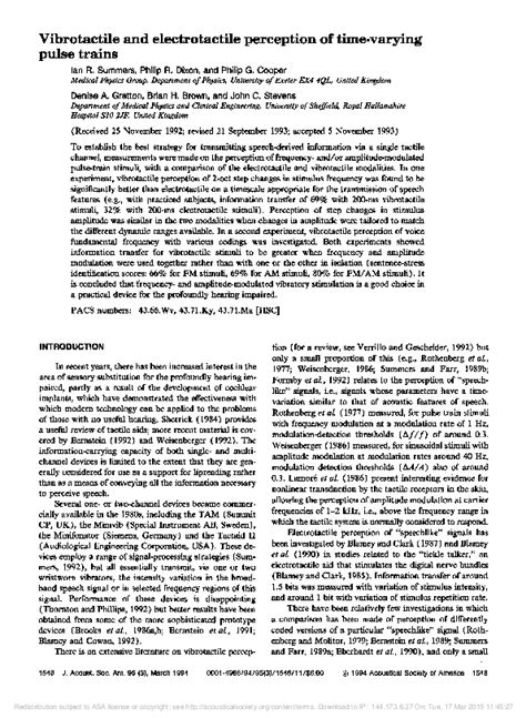 Pdf Vibrotactile And Electrotactile Perception Of Time Varying Pulse Trains