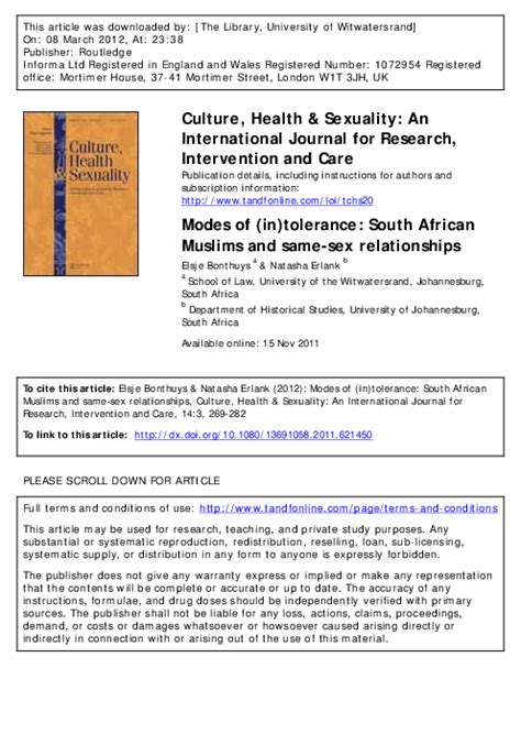 Pdf Modes Of In Tolerance South African Muslims And Same Sex