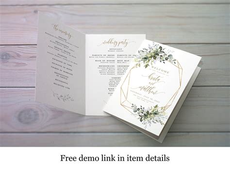 Printable Program Template Edit With Templett Folded Instant Download Editable Order Of