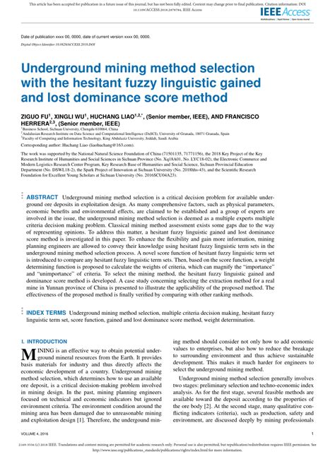 Pdf Underground Mining Method Selection With The Hesitant Fuzzy