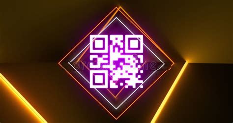 Image Of Glowing Qr Code Over Neon Geometric Shapes Stock Illustration Illustration Of