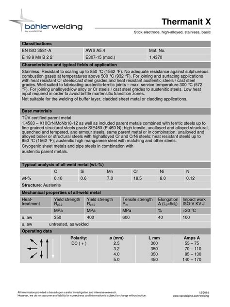 18042016000000T - Thermanit X - Solid Wire | PDF | Steel | Stainless Steel