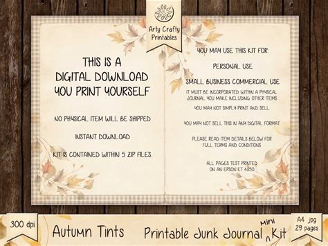 Autumn Tints 29 Page Junk Journal Printable Mini Kit Fall Etsy
