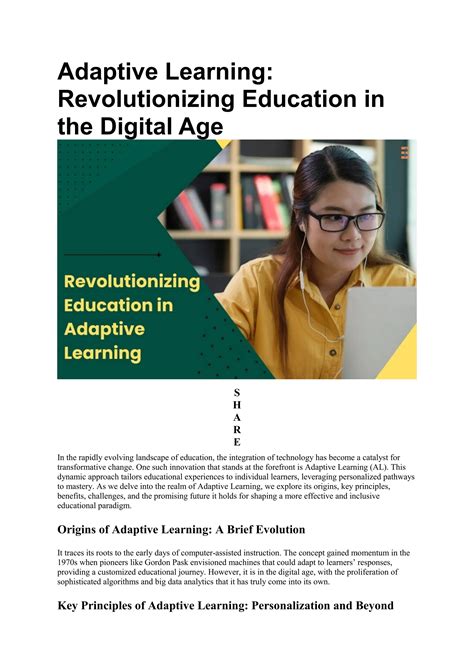Adaptive Learning Revolutionizing Education In The Digital Age Pdf