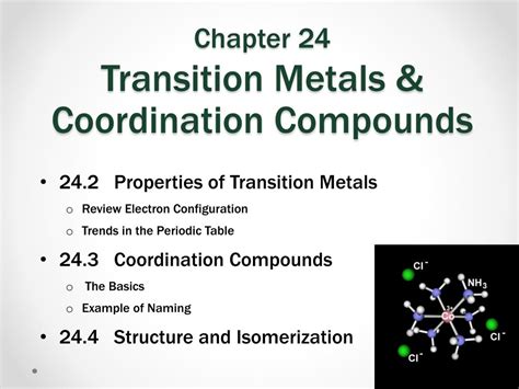 Ppt Chapter 24 Transition Metals And Coordination Compounds Powerpoint