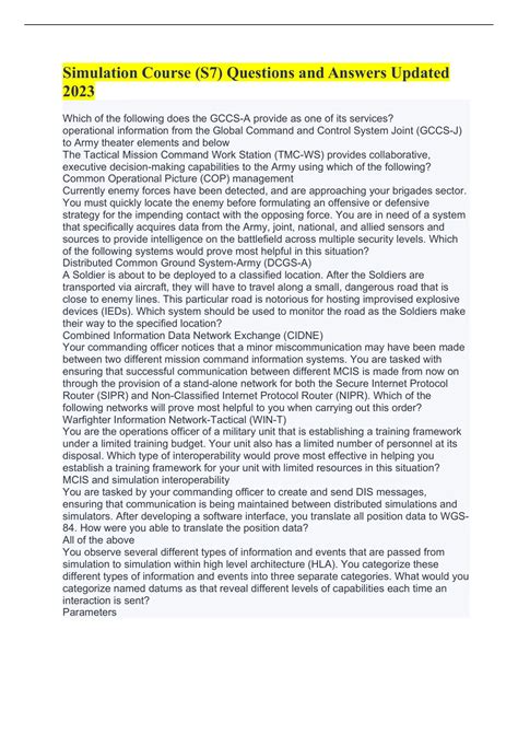 Simulation Course S7 Questions And Answers Updated 2023 Simulation Course Stuvia Us