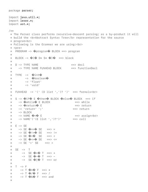 Csc Parser Package Import Import Import The Parser Class Performs As A It Will Build The