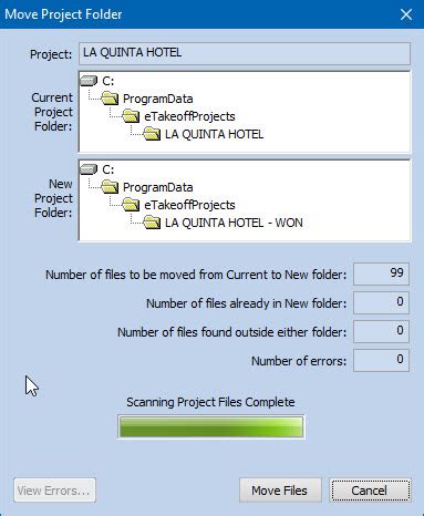 Move Or Change Project To Different Folder ETakeoff