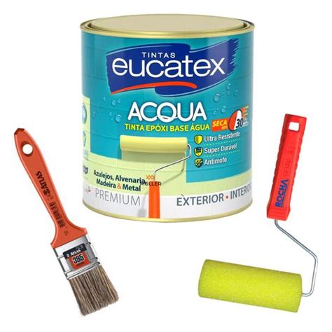 Kit Tinta Epoxi Base Agua 900ml Branco para Azulejo Cerâmica Rolo