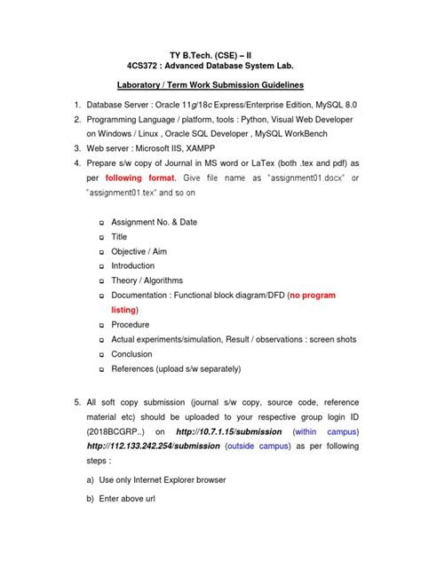 Ty Btech Cse Ii 4cs372 Advanced Database System Lab Laboratory