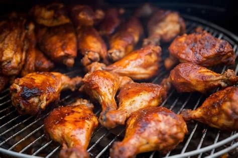 Premium Ai Image Tasty Chicken Legs And Wings On The Grill With Fire