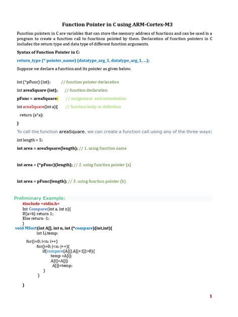 Function Pointer In C Using Arm Pdf Pointer Computer Programming Computers