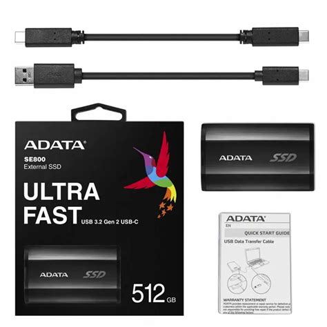 Adata SE800 ASE800-512GU32G2-CBK 512GB 1000/1000MB/s USB 3.2 Gen2 Type ...