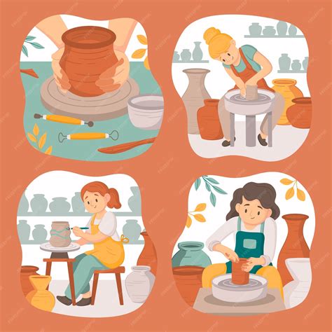 Premium Vector Hand Drawn Cartoon Pottery Mini Compositions Set