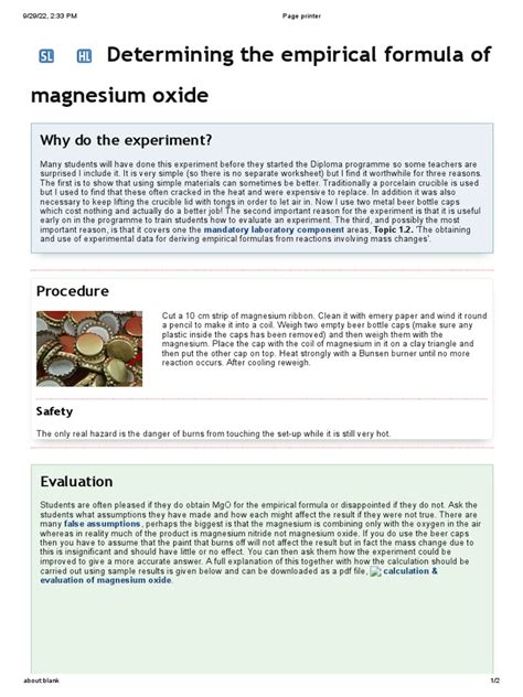 Magnesium Oxide Empirical Formula Lab Investigation Pdf Magnesium