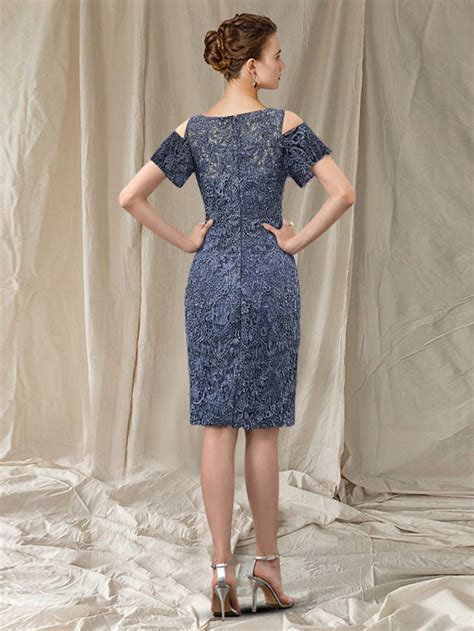 Sheath Column Mother Of The Bride Dress Elegant Jewel Neck Knee Leng