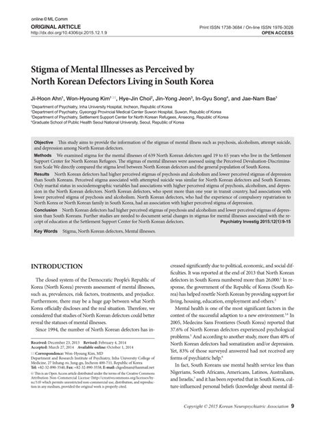 Pdf Stigma Of Mental Illnesses As Perceived By North Korean Defectors