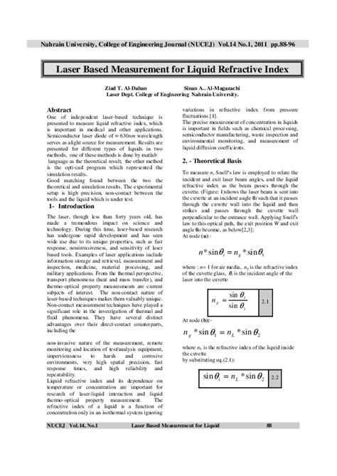 Pdf Laser Based Measurement For Liquid Refractive Index