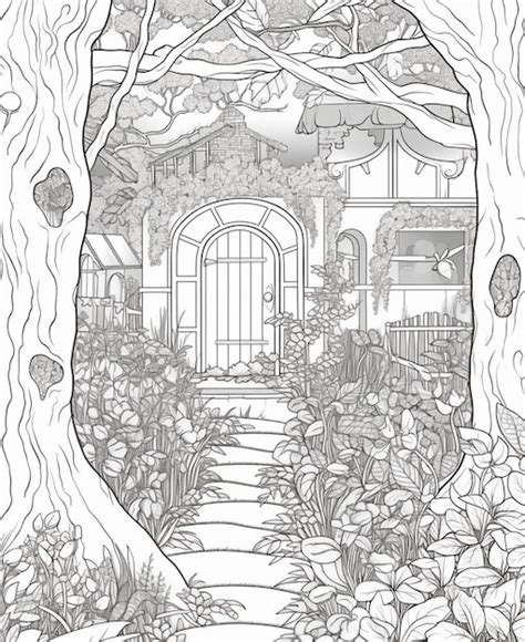 Premium Photo A Sketch Of A Garden With A Door And A Garden In The