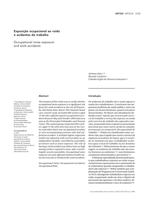 Pdf Occupational Noise Exposure And Work Accidents