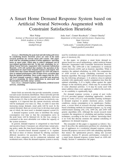 A Smart Home Demand Response System Based On Artificial Neural Networks