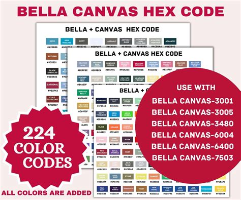 Hex Code Bella Canvas Bella Canvas 3001 Color Chart Color Chart Canva Template Gildan