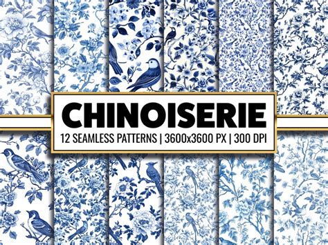 Chinoiserie Floral Digital Paper Bird Seamless Pattern Png Etsy