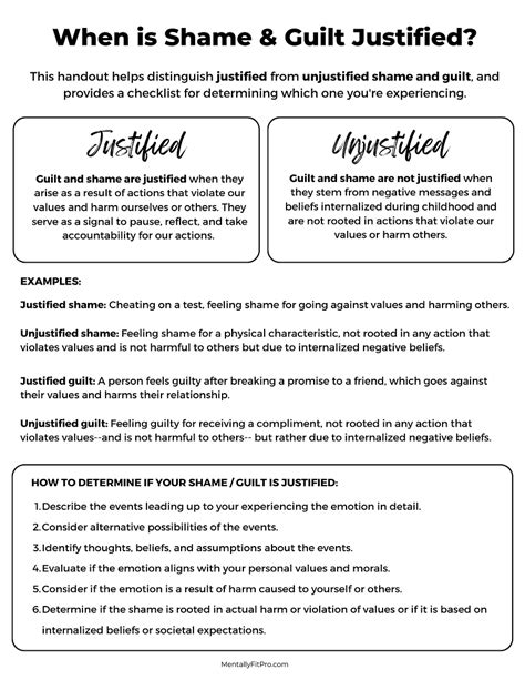 Shame And Guilt Worksheet How To Know When Its Justified And What