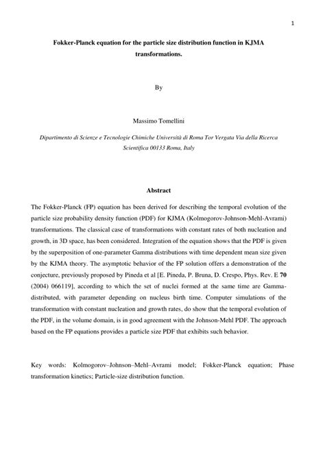 pdf fokker planck equation for the particle size distribution function in kjma transformations