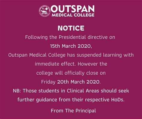 Outspan Medical College On Linkedin Notice
