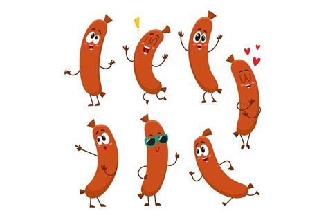Cute Funny Sausage Characters With Human Face Showing Different Emotions Different Emotions