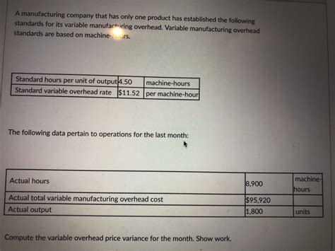 Solved A Manufacturing Company That Has Only One Product Has