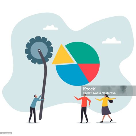 이익 또는 수익 분배 지불 계획 백분율 파이 차트 공식 또는 임금을 계산하기위한 분포에서 다른 직원과의 지불 공유 비즈니스 개념 Flat 문자 경쟁에 대한 스톡 벡터 아트