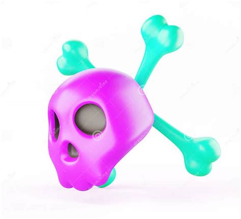 3d Colorful Skull With Crossbones Isolated On White Background Warning