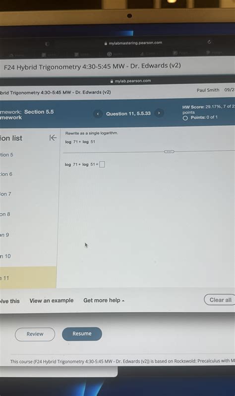 Solved Rewrite As A Single Logarithmlog71log51tion 6ion