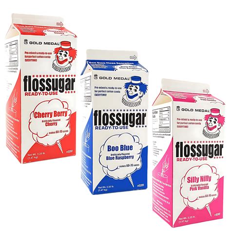 Cotton Candy Floss Sugar 3 Pack Pink Vanilla Blue Raspberry And Cherry