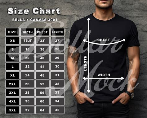 Size Chart Bella Canvas 3001 Size Guide Tshirt Measurements Chart Sizing Guide Shirt Sizes T