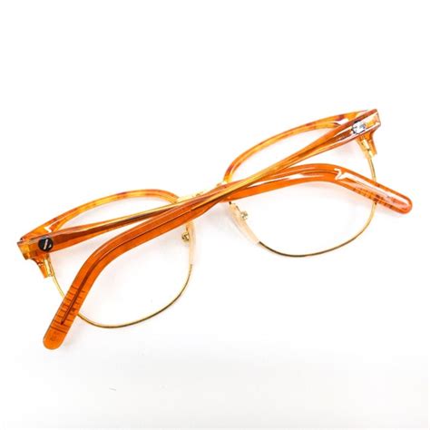 1990s Large Round Eyeglasses Gold Rimmed Vintage Eye Gem