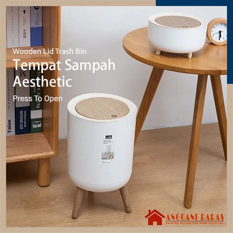 Jual Tempat Sampah Dalam Kamar Tong Sampah Aesthetic Wooden Lid Trash Bin Shopee Indonesia