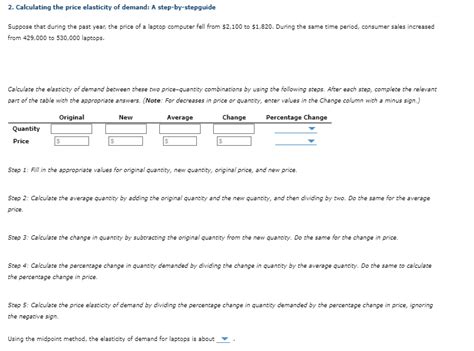 [solved] 2 calculating the price elasticity of demand a