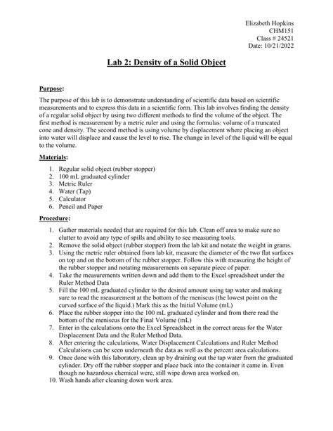 Density Of A Solid Object Lab Report