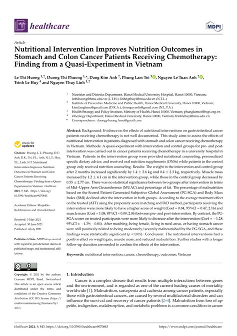 Pdf Nutritional Intervention Improves Nutrition Outcomes In Stomach And Colon Cancer Patients