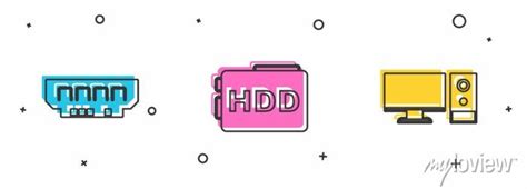 Set Ram Random Access Memory Hard Disk Drive Hdd And Computer Posters For The Wall • Posters