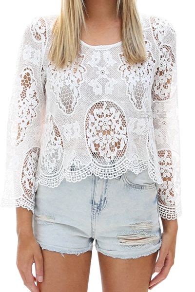 Lace Hollow Long Sleeve Blouse Trendy Clothes For Women Fashion