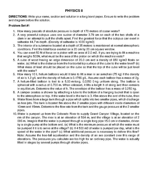 Problem Set Physics 2 Nlgkhm Physics Ii Directions Write Your Name